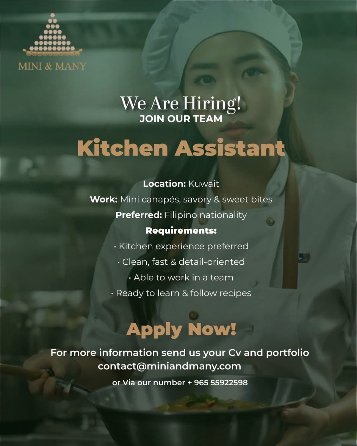 We are hiring male or female Filipino candidates to work